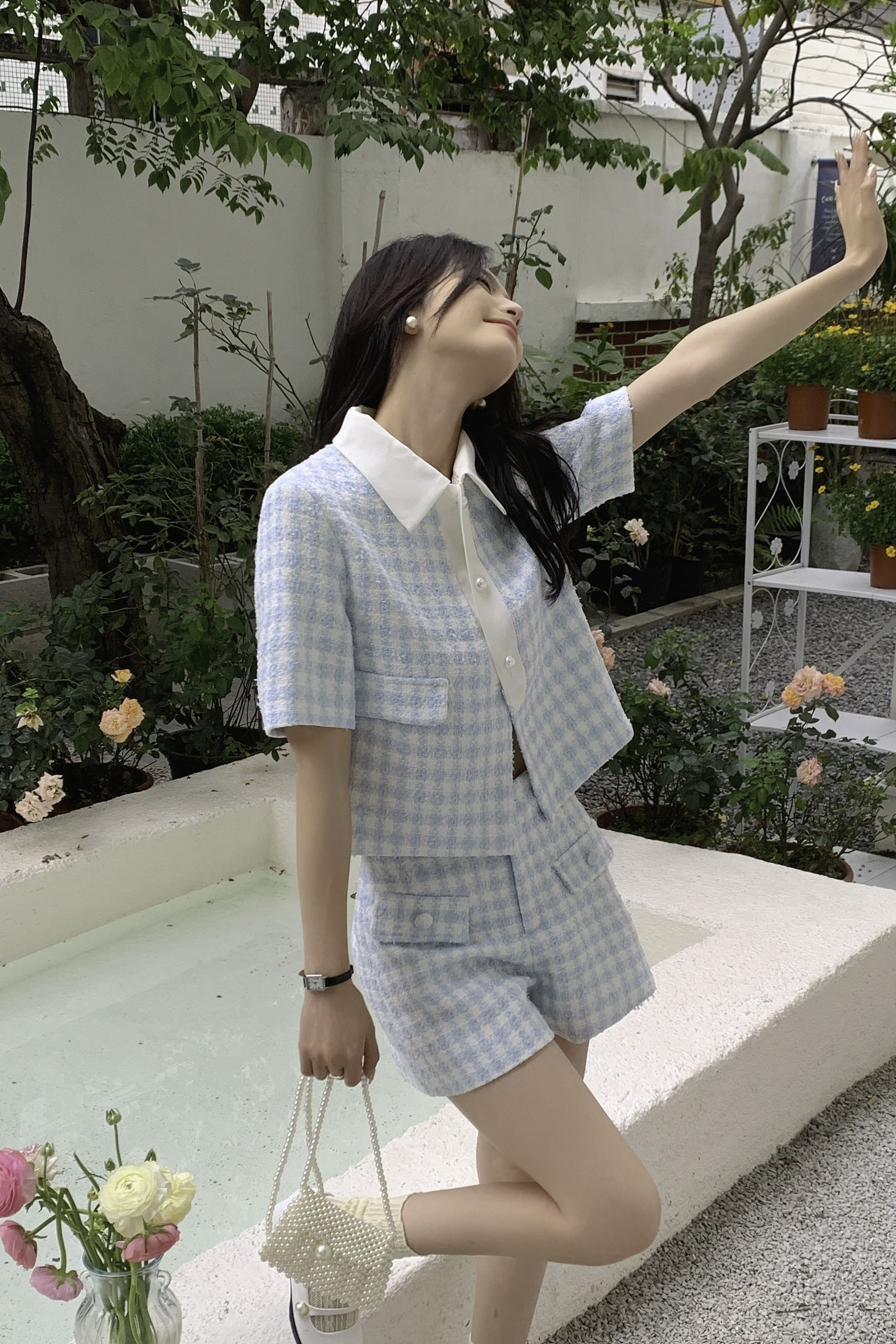 Lulu Checkered Pants in Blue | Morre Sdn. Bhd.