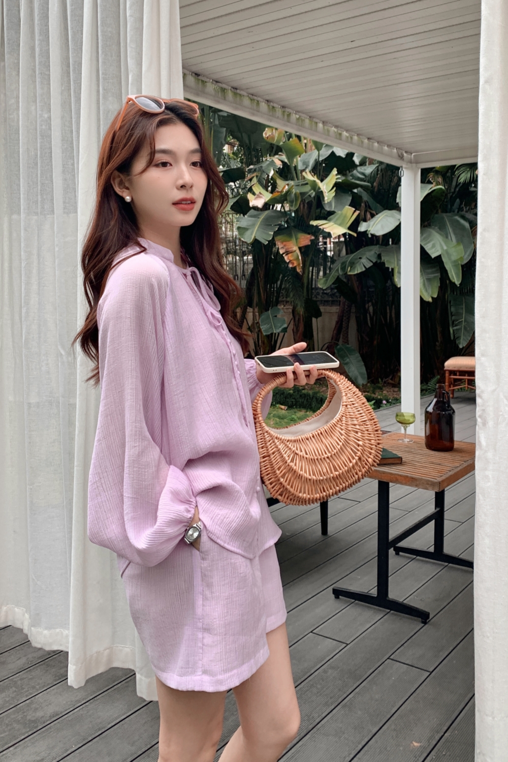 Krist Mesh Blouse Set in Pink Purple | Morre Sdn. Bhd.